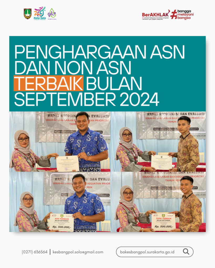 Penghargaan pegawai ASN dan Non ASN Terbaik bulan SEPTEMBER 2024 – Bakesbangpol Kota Surakarta